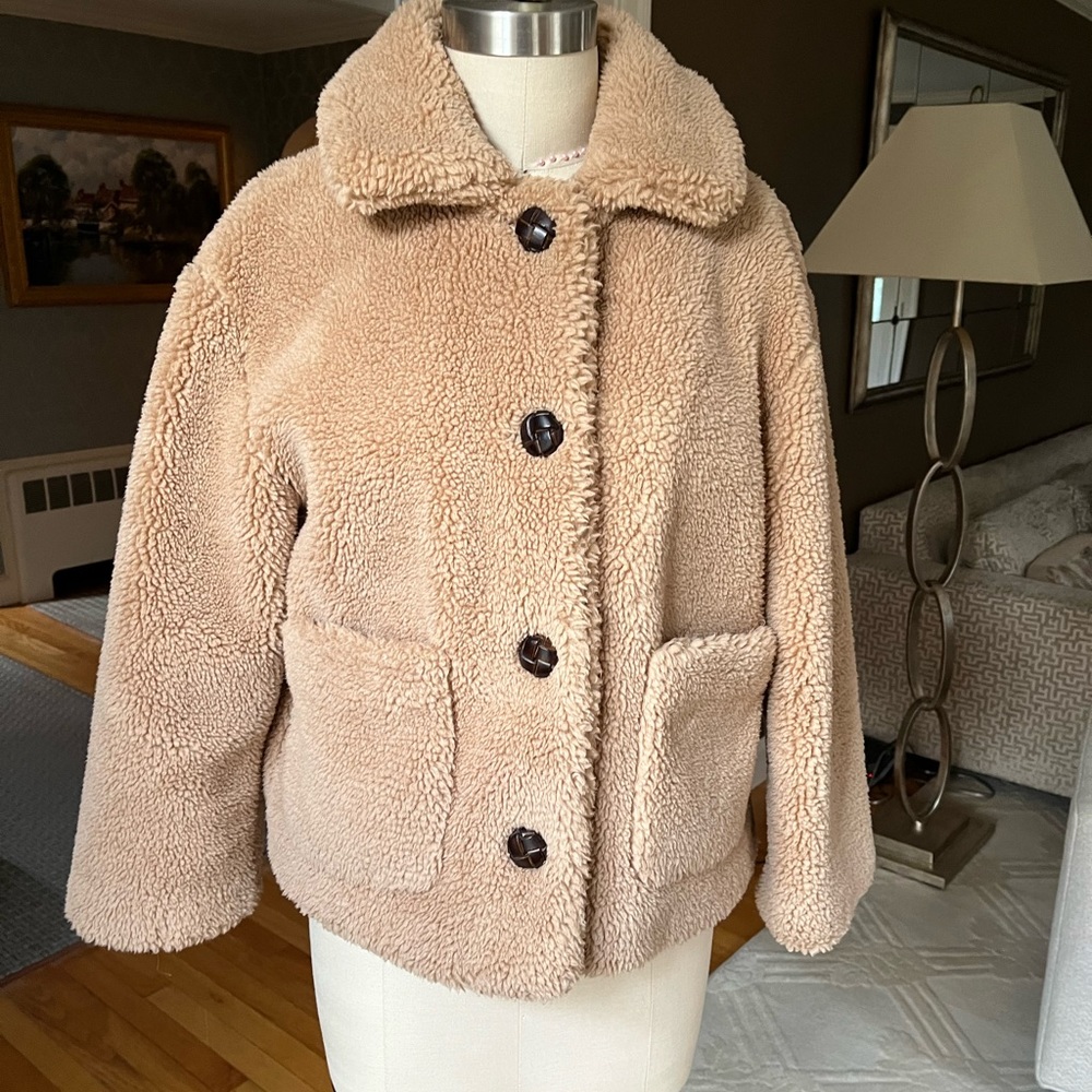 From Zara In Paris Short Teddy Bear Jacket In Tan Wit… - Gem